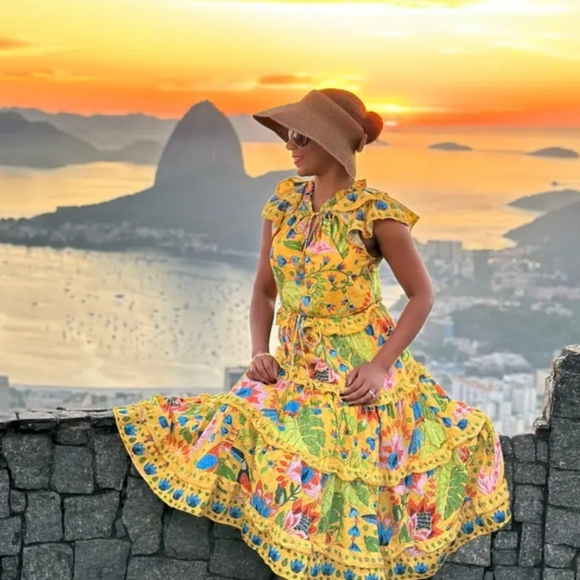 FARM Rio | Dresses | Farm Rio Summer Garden Ruffled Midi Dress Xs ...